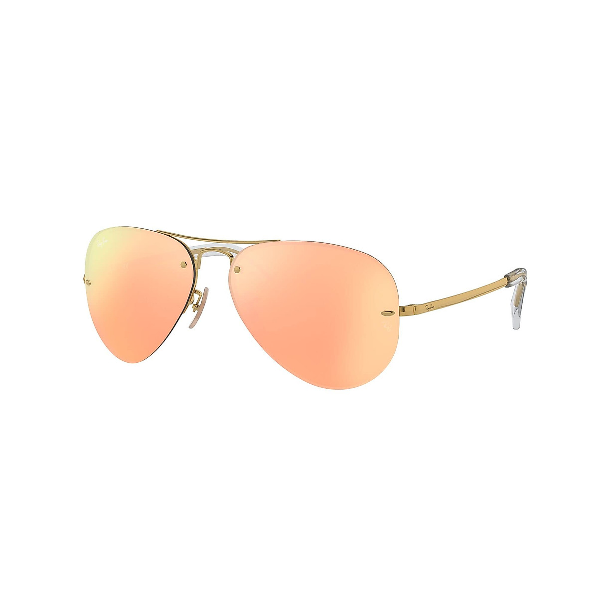 Ray-Ban RB3449 Aviator Sunglasses, Gold/Light Brown Mirrored Pink, 59 mm