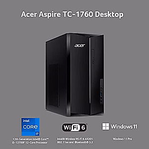 Acer Aspire TC-1760-UA93 Desktop | Intel Core i7-12700F 12-Core | NVIDIA GeForce GTX 1660 Super | 16GB DDR4 | 512GB SSD | 1TB HDD | 8X DVD | Intel Wi-Fi 6 AX201 | Bluetooth 5.2 | Windows 11 Pro
