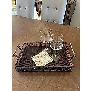 Rattan Tray - Woven Rectangular Serving Tray - Brown Weatherproof Decorative Tray for Indoor or Outdoor - Multifunction Ottoman Tray for Kitchen, Coffee Table - Outdoor Serving Tray - 10” x 15” x 2”