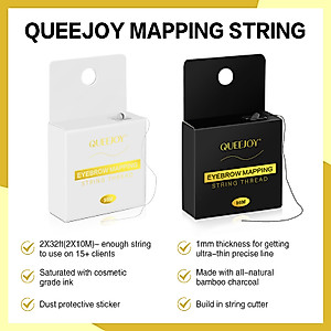 QUEEJOY Brow Mapping String - 10M Black and White Premium Eyebrow Mapping String, 1mm Charcoal Eyebrow Thread, Eyebrow Mapping Kit [2 X 32 Ft Box - 20 m], White Mapping String for Eyebrows