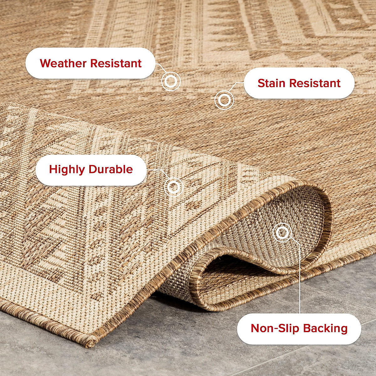 nuLOOM 4' x 6' Outdoor Performance Area Rug, Stain Resistant, Weather Resistant, High Traffic, Patio, Balcony, Outside, Landry Brown