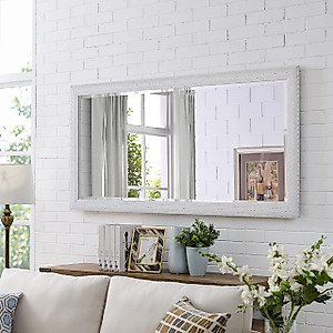 Naomi Home Samantha Woven Floor Mirror Full Length Mirror Standing Large Rectangle Full Body Long Mirrors for Bedroom Dressing Room Silver 66 L x 32 W