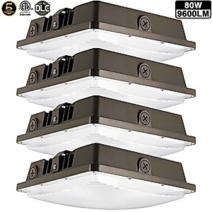ZJOJO 4Pack LED Canopy Light 80W, cETLus-Listed LED Canopy Lights 5000K Daylight White, 9600Lumen,120VAC, 300-600W MH/HPS/HID Replacement, IP65 Waterproof and Outdoor Rated, 5 Years Warranty-4Pack