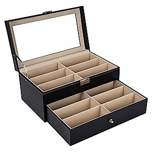 AUTOARK Leather 12 Piece Eyeglasses Storage and Sunglass Glasses Display Drawer Lockable Case Organizer,Black,AW-023
