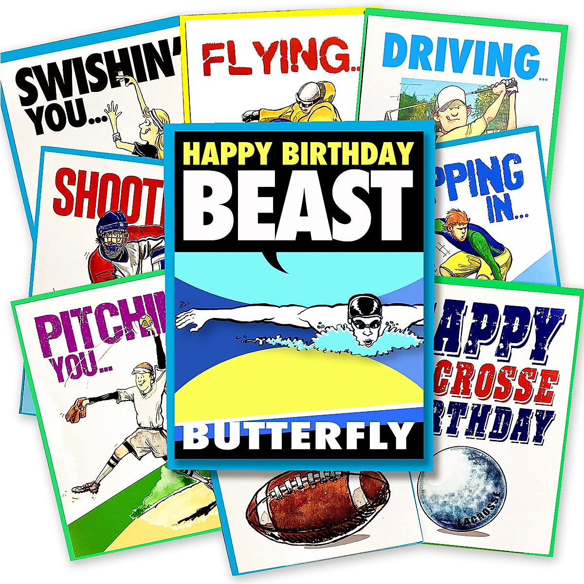 Play Strong Swimming Beast Birthday Card 1-Pack (5x7) Swim Sports Birthday Cards Greeting Cards - Awesome for Swimmers, Coaches and Fans Birthdays, Gifts and Parties!