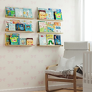 Wallniture Denver 24" Book Shelves for Kids Room Decor and Nursery, Wood Floating Shelves for Wall, Natural Pine, Set of 6