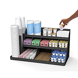 Mind Reader 14 Compartment 3 Tier Large Breakroom Coffee Condiment Organizer, Black