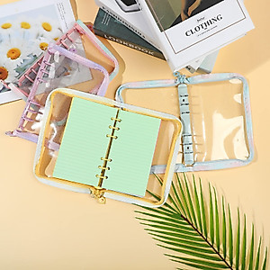 NEWEST A6 Clear Binder Cover with Zipper, 6-Ring Pink Gradient A6 Budget Binder Shell for Cash Budget System, Glitter PVC Refillable Notebook Binder Cover for Planner Journal Photo Album Diary Folder