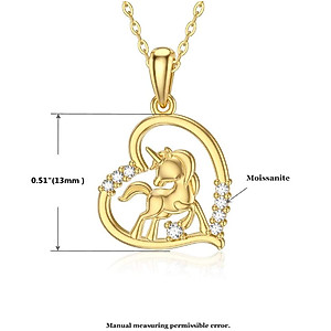 MOTIEL 14K Unicorn Heart Necklace for Women Dainty Real Gold Heart Pendant Necklace with Moissanite Jewelry Gift Yellow Gold Necklace
