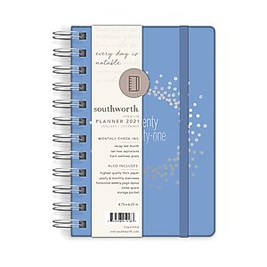 Southworth 2021 Yearly Planner (January, 2021-December, 2021), Monthly and Yearly Planner, 4.75” x 6.25”, Periwinkle Burst, Premium 28lb/105gsm Paper, Twin Wire, 82 Sheets/164 Pages (91918)