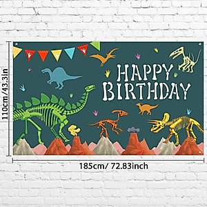 Dinosaur Birthday Backdrop Large Dinosaur Happy Birthday Photography Background Dinosaur Banner for Boys Baby Shower Dinosaur Theme Birthday Party Decoration Supplies, 72.8 x 43.3 Inch