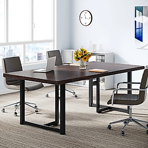 Tribesigns Conference Table 6FT Meeting Table, Large Table Boardroom Desk Seminar Table Rectangular Meeting Room Table for Office Conference Room, 70.8L x 31.5W x 29.5H, Rustic Brown & Black