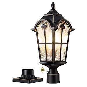EDISHINE Large Size Dusk to Dawn Outdoor Post Light, 21.9'' H Pole Light Fixture with Pier Mount Base, Waterproof Exterior Lamp Post Lantern Head for Yard, Driveway, Fence, Black