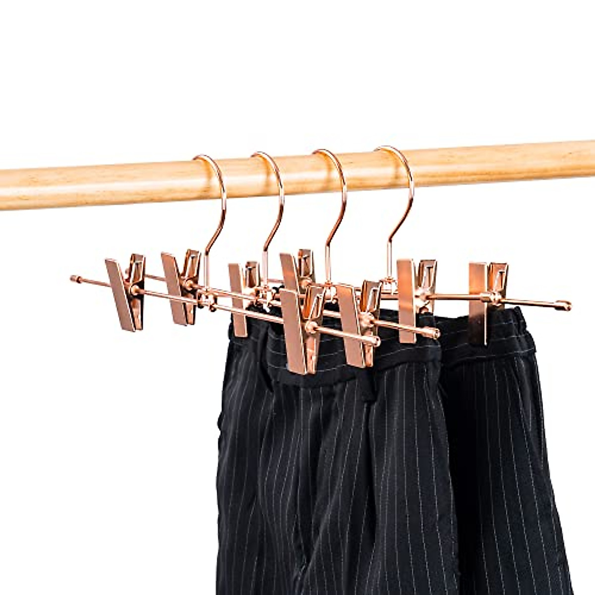 Koobay 13.8" Rose Gold Pants Clothes Hangers, 10PACKS, Metal Adjustable Clips Bottom Trousers Hanger Organization Display Hangers