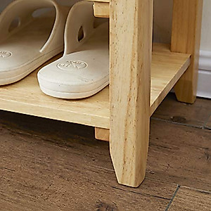 TinyTimes 3-Tier Wood Shoe Bench, Heavy Duty Shoe Rack Bench, Shoe Organizer Shelf, Ideal for Entryway, Living Room,Ideal for Entryway, Living Room, Holds Up to 550 lbs -Natural, 32"