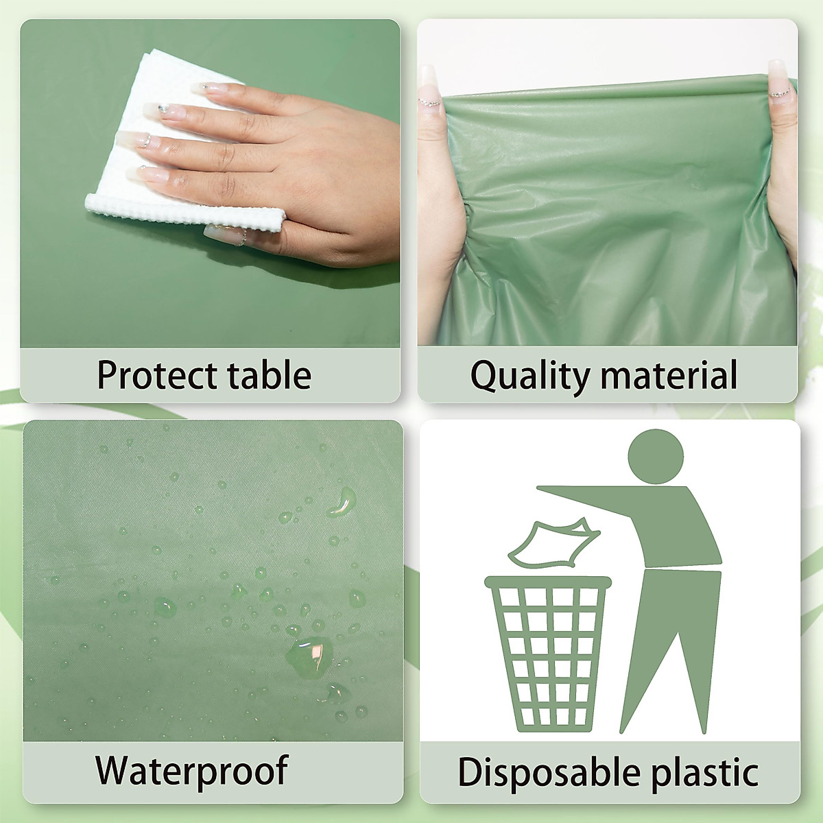 12 Pack Sage Green Tablecloth Plastic Table Cloth 54 x 108 inch Disposable Plastic Tablecloths for Rectangle Tables,Disposable Table Cover for Wedding,Birthday,Bridal,Baby Shower Party Decorations