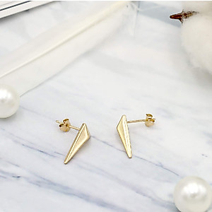 Triangle Earrings Gold Flashed Sterling Silver Polish Finished Water Drop Dangle, Mini Bar, Infinity Minimalist Studs Earrings for Women - Elegant Sterling Silver Earrings for Women – Nickel-Free
