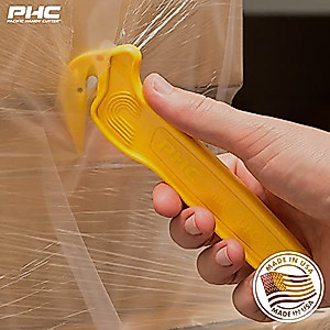 Pacific Handy Cutter Metal Detectable Disposable Film Cutter | Safety Box Cutter & Tape Splitter | Sharp & Durable Steel Blade | Perfect for Cryovac, Plastic Bags, & Shrink Wrap | Blue
