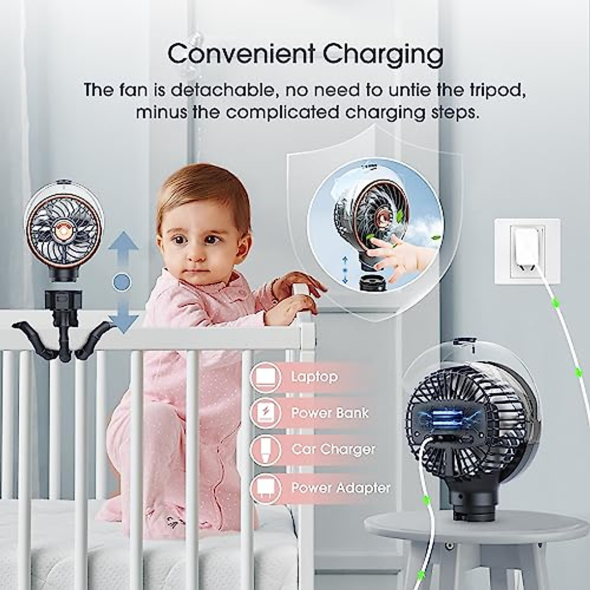 Ausic Misting Fan, 100ml Stroller Fan with Mist, Portable Fan Outdoor 360° Pivot, Clip on Fan Detachable Tripod, Personal Beach Fan, Golf Cart Fan, Handheld Fan, Desk Fan for Treadmill, Car Seat