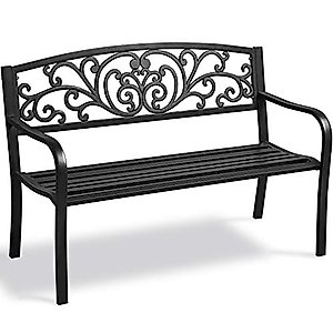 Yaheetech Garden Bench Outdoor Bench Patio Bench for Outdoor, Park, Yard, Entryway, Iron Metal Frame Furniture, Patio Porch Clearance, Black