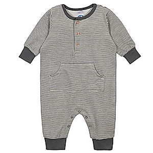 Grow by Gerber Baby Boys 3-Pack Coverall Set, Grey/Ivory/Orange, 3-6 Months