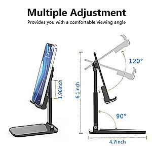 SHANSHUI Cell Phone Stand, Adjustable Angle Height Phone Stand for Desk Foldable Anti-Slip Tablet Stand Phone Holder Compatible for All Mobile Phones, iPhone, iPad, Tablet (Black)