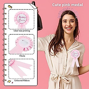 Birthday Crowns for Women, Pink Birthday queen Sash & Rose Gold Women's Birthday Hair Bands and Birthday Corsage Set, Queen Rhinestone Birthday queen Headband Birthday Gifts for Women, Sweet Happy Birthday Accessories (birthday queen Pink)
