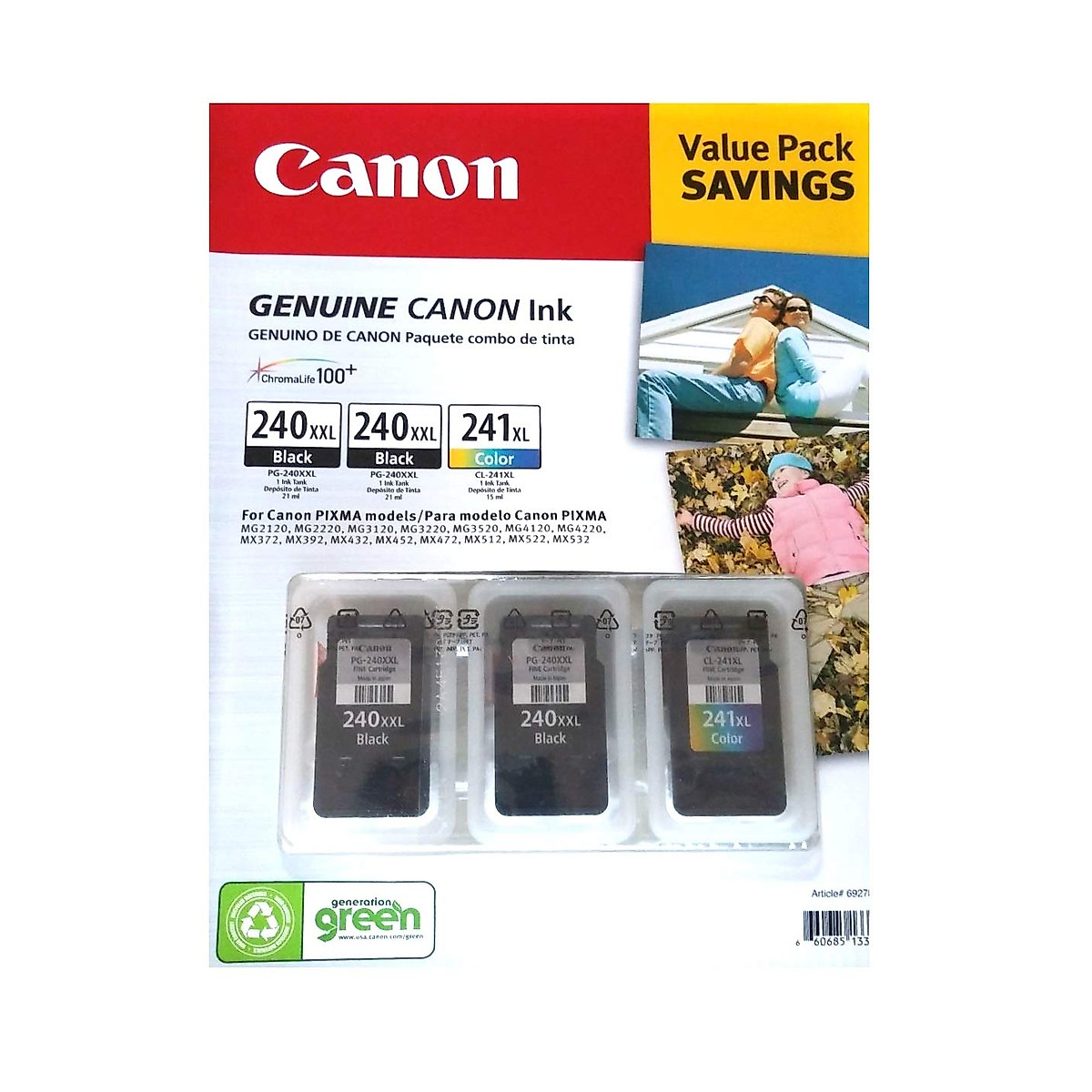 Genuine Canon Ink Cartridge Multipack PG-240XXL Black & CL-241XL Color Combination