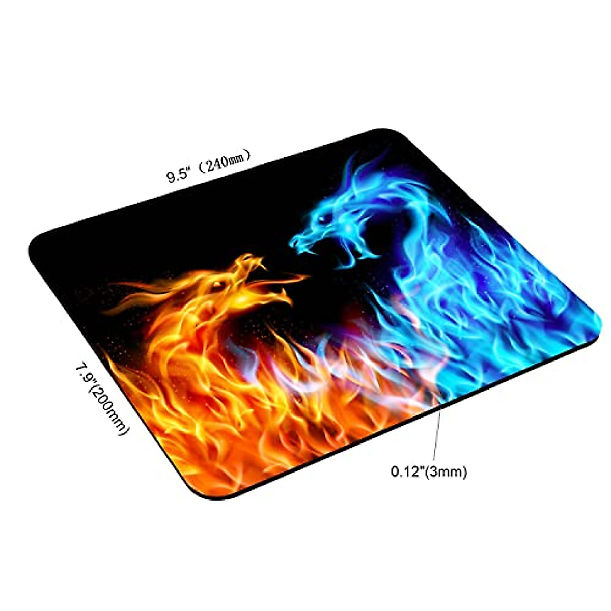 Mouse Pad, Rectangle Abstract Blue and Red Fiery Dragons Anti-Slip Rubber Mousepad for Gaming Office Laptop Computer PC Men Women Kids, Cute Custom Pattern 9.5"x7.9"x0.12" Inch