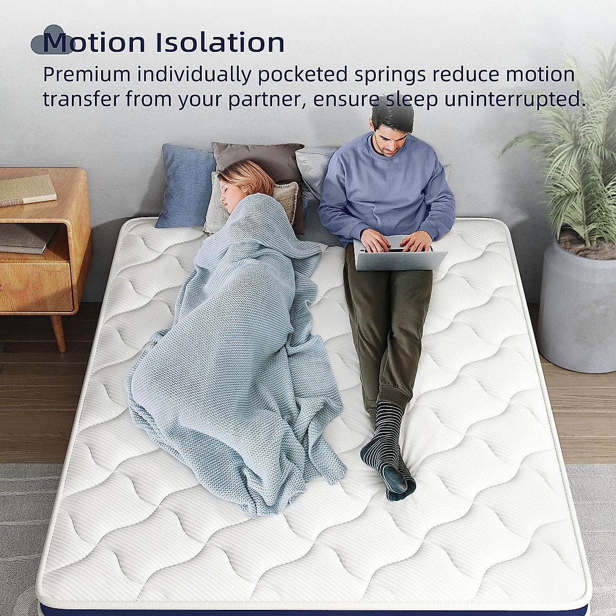 Crystli Queen Size Mattress 12 Inch Bed in A Box Hybrid Mattress with Zero Pressure Foam, Innerspring Mattress for Pressure Relief, Motion Isolation, Medium Firm, CertiPUR-US Certified