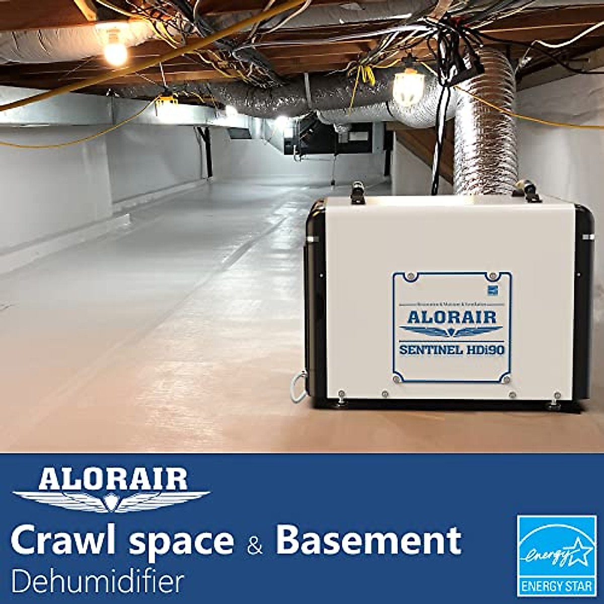 ALORAIR Basement/Crawlspace Dehumidifiers 198 PPD (Saturation), 90 Pints (AHAM), Condensate Pump, Auto Defrosting, Rare Earth Alloy Tube Evaporator
