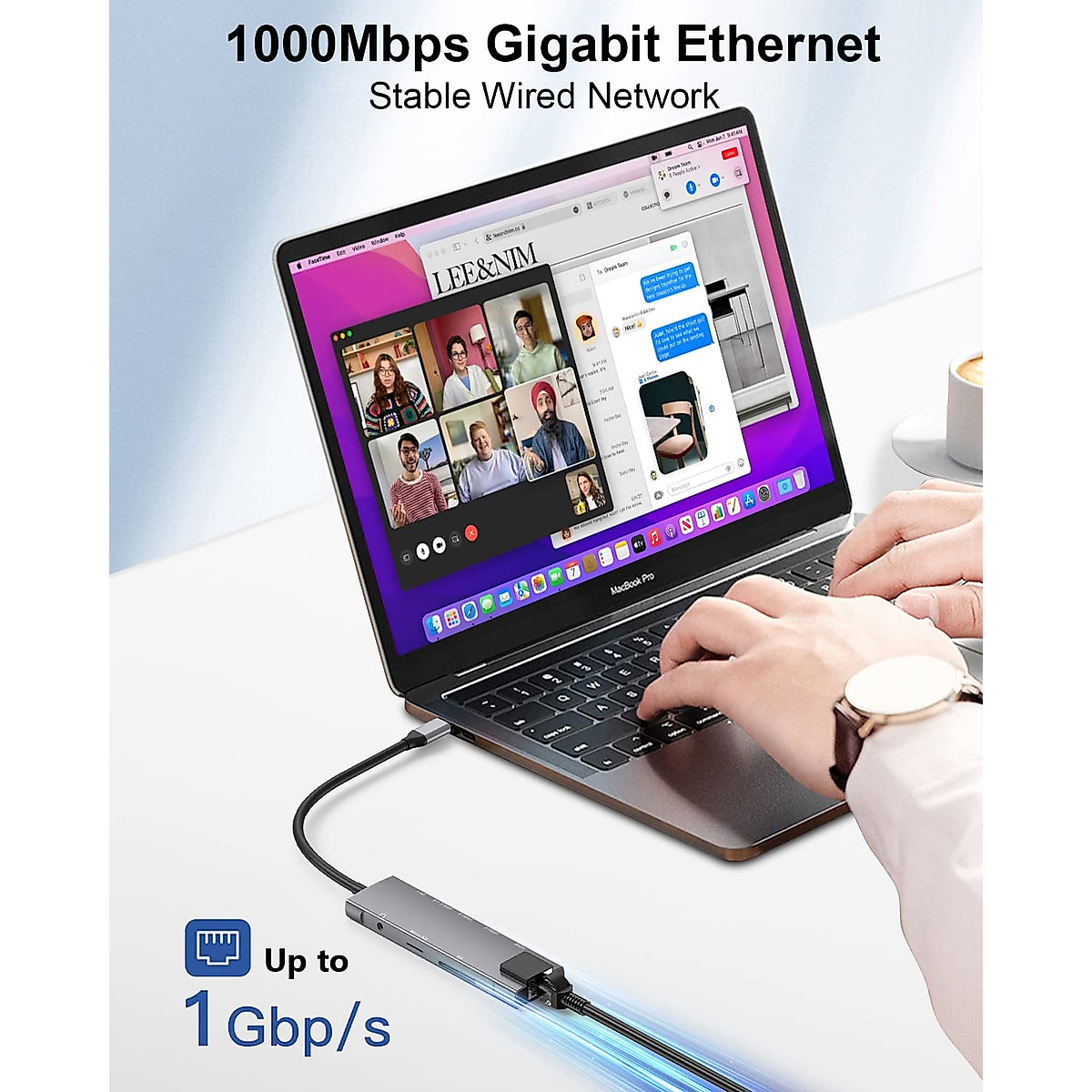 USB C Hub 9 in 1 Multiport Adapter w/Gigabit Ethernet,100W PD,4K@60Hz,2 USB 3.0,USB C 3.0 Data,SD/TF Card Reader,3.5mm Jack,Dongle Docking Station for MacBook iPad Pro iPhone 15 Steam Deck/Rog Ally