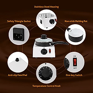 WICHEMI Chocolate Melting Pot Chocolate Tempering Machine Commercial Electric Chocolate Melter Fondue Pot for Chocolate, Butter, Cheese, Cream, Candy, Milk, Coffee, Desserts (Single Pot)