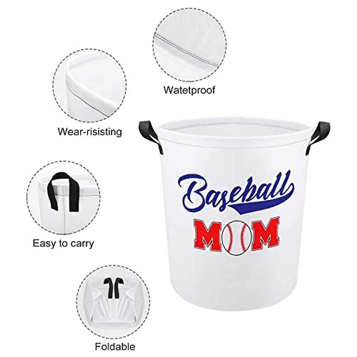 Baseball Mom Large Laundry Basket Hamper Bag Washing with Handles for College Dorm Portable