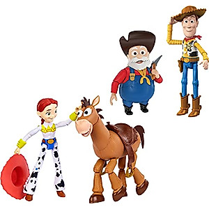Mattel Disney and Pixar Toy Story Set of 4 Action Figures with Woody, Jessie, Bullseye & Stinky Pete, Woody's Roundup, 7-in Scale