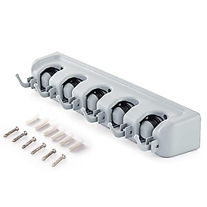 ForHauz Broom Holder with 5 Holding Positions & 6 Hooks, Easy Wall Mount Storage for Organizing Garage or Closet
