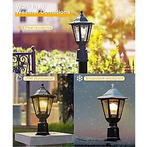 FUDESY Dusk to Dawn Sensor Outdoor Post Light, Waterproof Pole Lantern with Pier Mount Base, Exterior Plastic Lamp Light Fixture, for Garden, Patio, Pathway, FDS6163B1PS, Black, LED Bulb Included