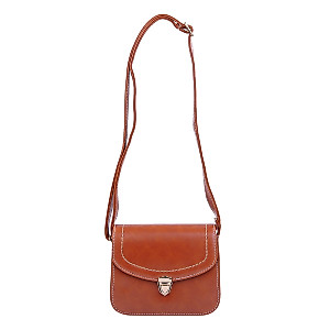 TrendsBlue Solid Color Small PU Leather Flap Clutch Crossbody Shoulder Bag, Orange Brown