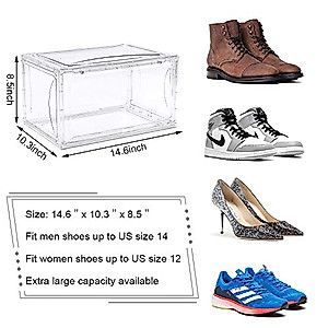 Kerykwan 3 Pack Transparent Shoe Storage Box for Display Stackable Extra Large Sneaker Organizer Case with Side Open Acrylic Container Rack for High Heels (Transparent, 3 Pack)