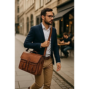 KPL 18 INCH Leather Briefcase Laptop Messenger bag best computer satchel Handmade Bags for men and women