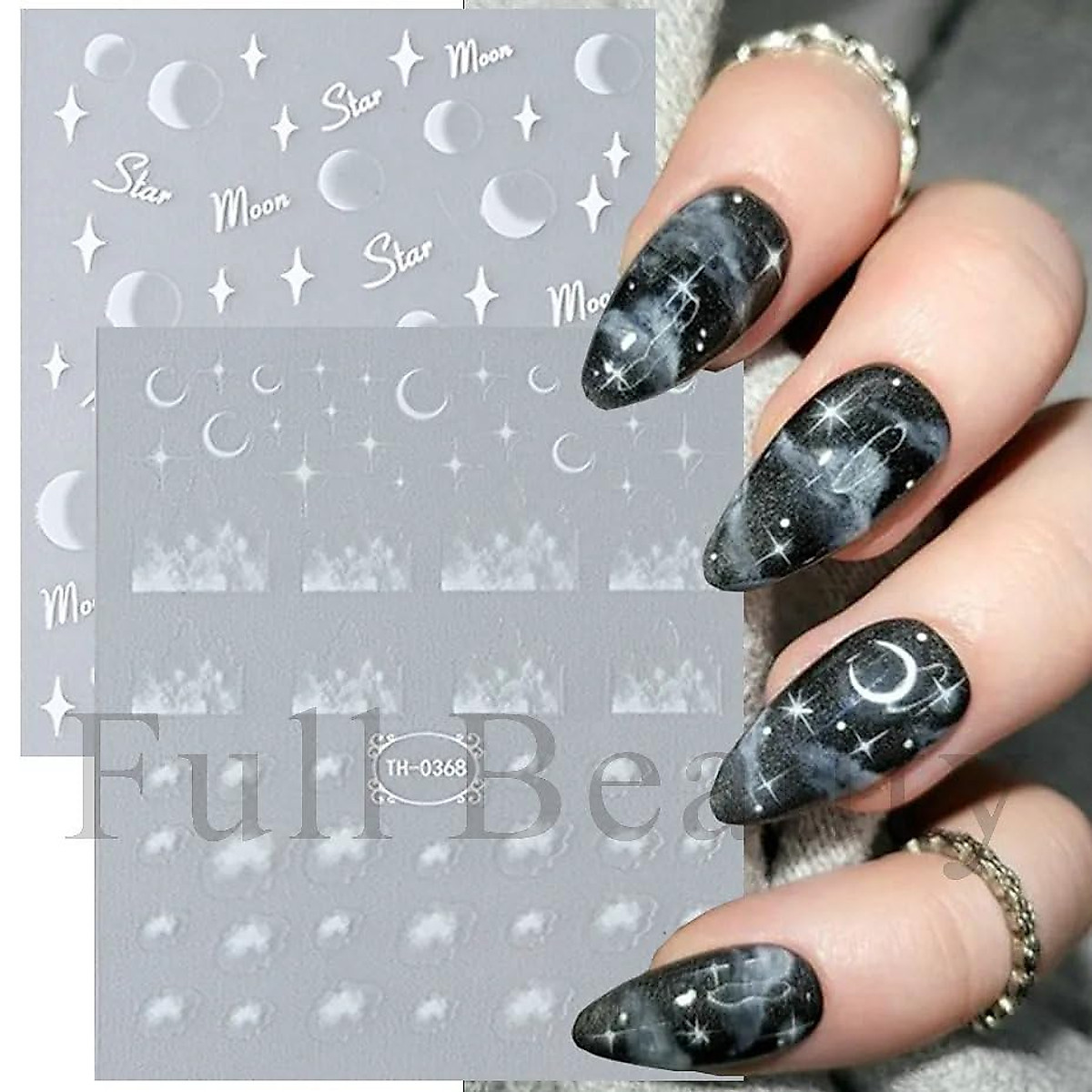 5 Sheets Moon Nail Stickers for Nail Arts,3D Nail Decals Self-Adhesive Nail Art Supplies for Nail Designer, Nail Tattoos for Women Girls, pegatinas para uñas withh Moon Hill Patterns Nails Accessories.