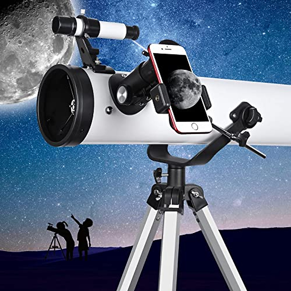 WUEURU Reflector Telescope, 76mm Aperture 700mm AZ Mount Portable Astronomy Refractor Telescope, (35X-525X) Multi-Coated High Transmission Telescope & Adjustable Tripod, Smartphone Adapter