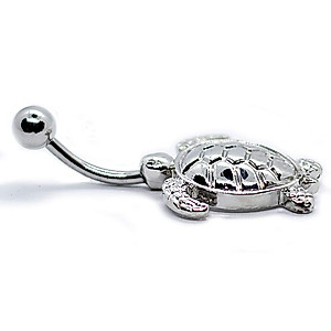 Pierce2GO Sea Turtle Belly Button Ring - 14G Surgical Steel turtle Belly Button Ring - Belly Button Rings Piercing for Women – 7/16”