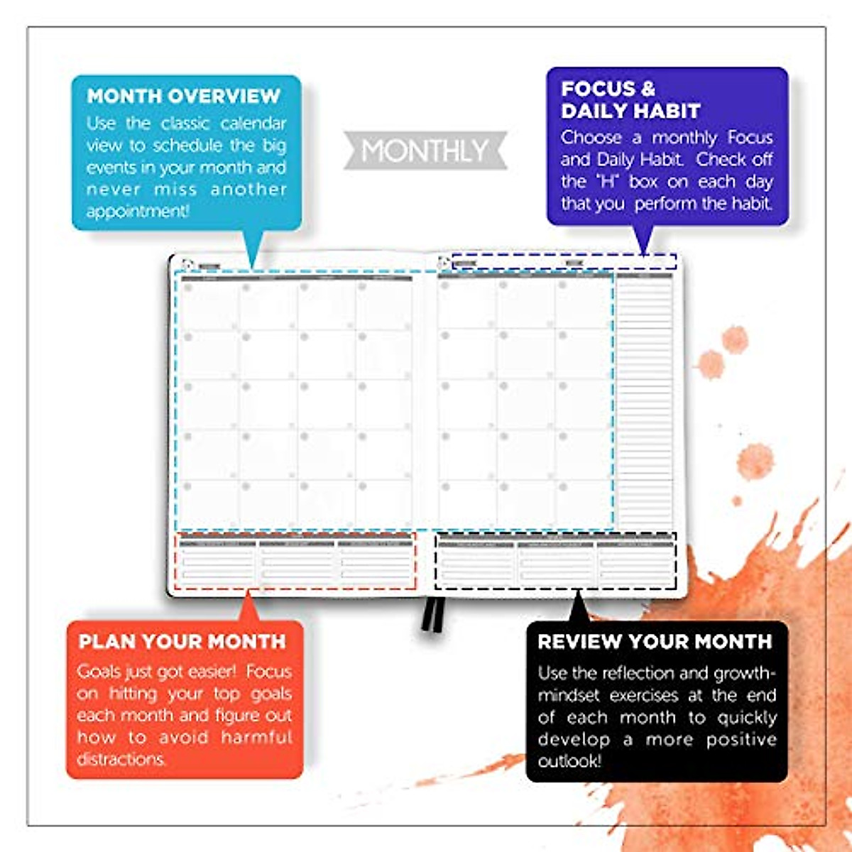 Panda Planner Pro - Best Daily Planner - Boost Happiness & Productivity - 6 Month Undated - Guaranteed Organization - Purple 8.5 x 11" Large Planner