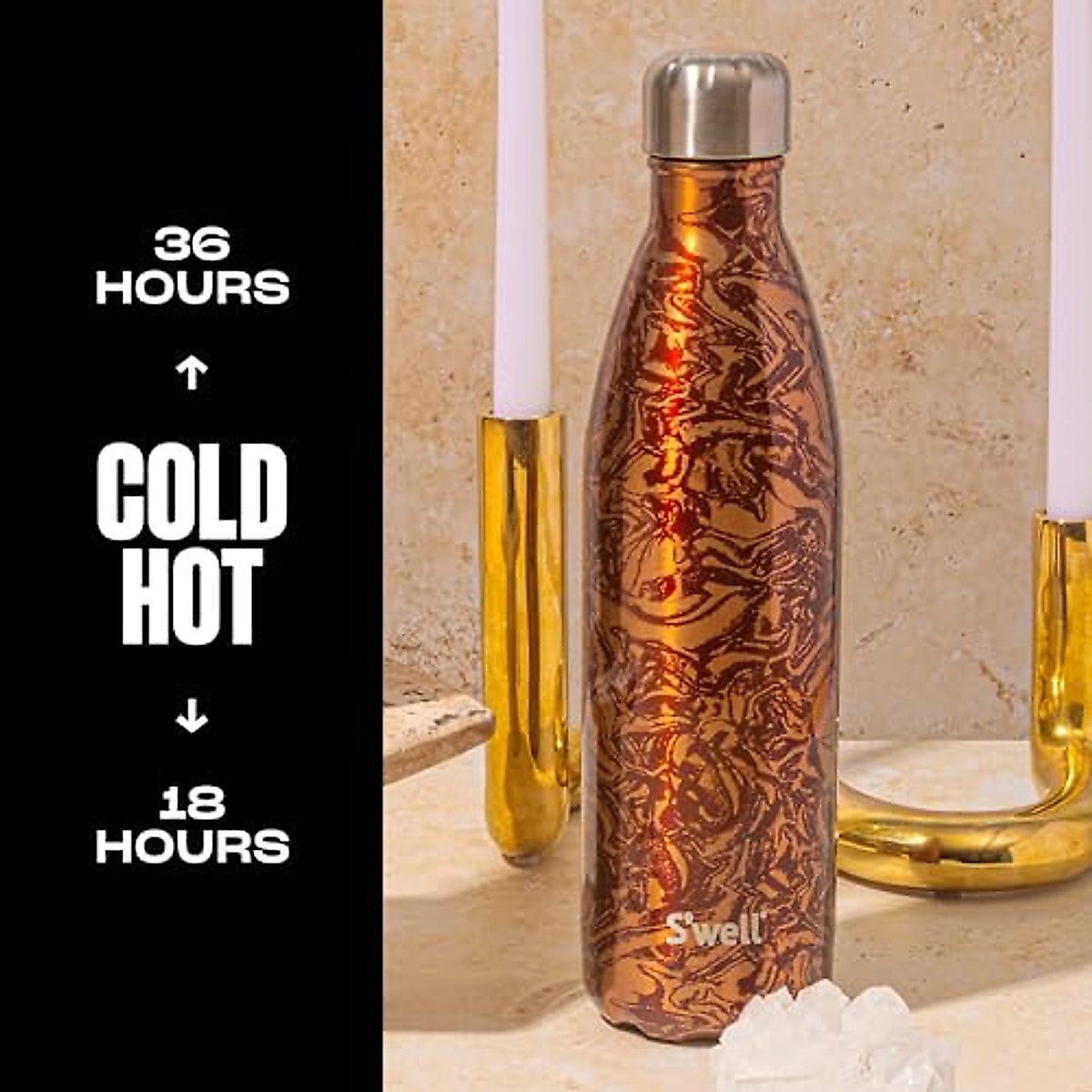 S'well Stainless Steel Water Bottle 17 Fl ounces Burgundy Swirl Triple-Layered Vacuum-Insulated Containers Keeps Drinks Cold for 36 Hours and Hot for 18 BPA-Free Perfect for On the Go