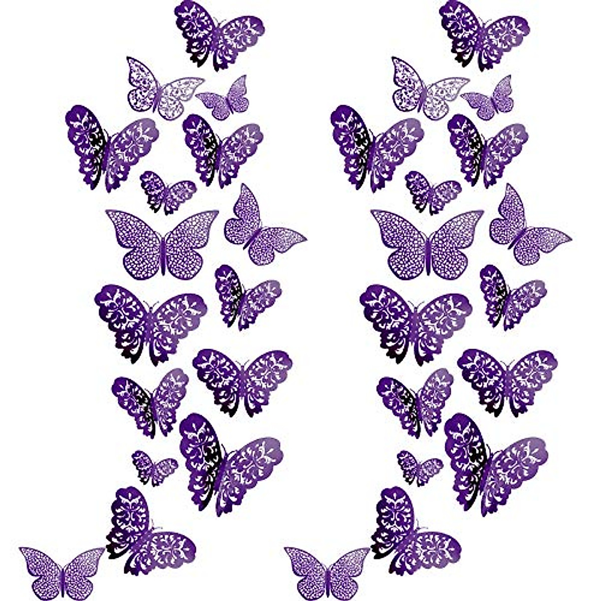 72 Pieces 3D Butterfly Wall Decals Sticker Wall Decal Decor Art Decorations Sticker Set 3 Sizes for Room Home Nursery Classroom Offices Kids Girl Boy Bedroom Bathroom Living Room Decor (Purple)