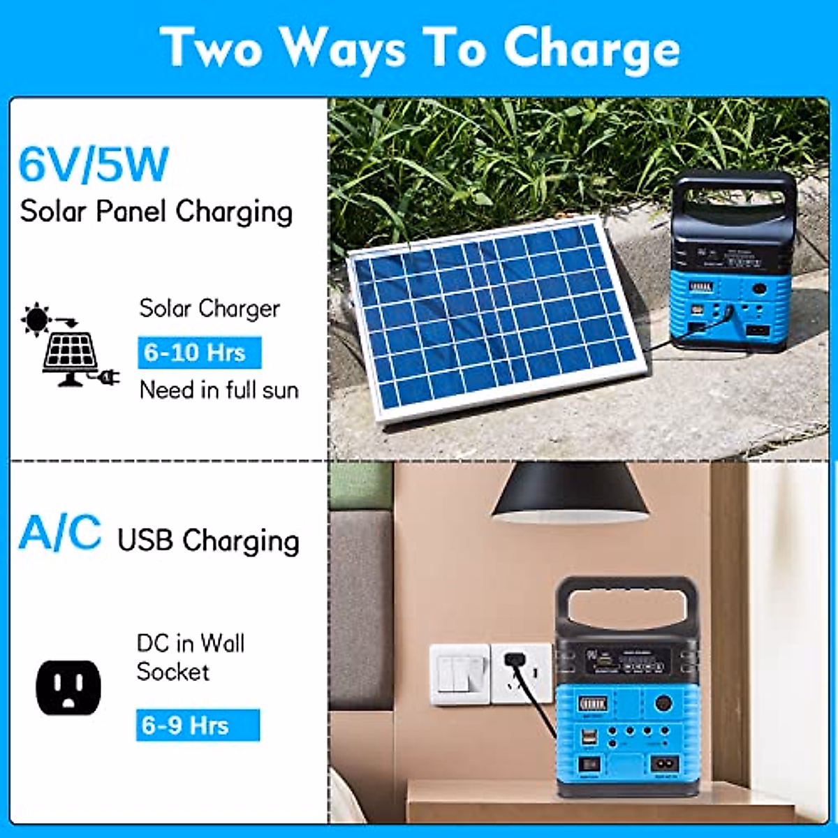 Solar Generator - Portable Power Station for Emergency Power Supply,Portable Generators for Camping,Home Use&Outdoor,Solar Powered Generator With Panel Including 3 Sets LED Light (blue)