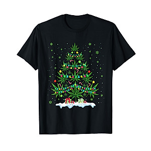 Cannabis Christmas Tree Xmas Funny Smoking Weed Marijuana T-Shirt