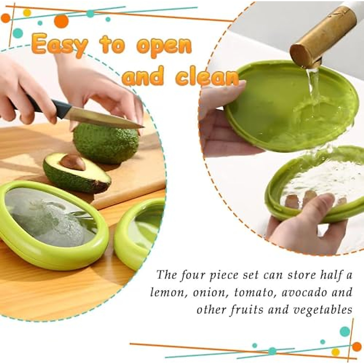 WYMZF Silicone Fruit Storage Containers, Fruit and Vegetable Anti-oxidation Storage Box for Fridge, Onion Storage and Avocado Saver Gadgets Set Ideal for Kitchen. (Mix-4set)