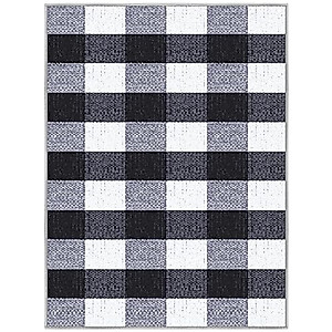 Ottomanson Ottohome Collection Non-Slip Rubberback Checkered Buffalo Plaid Design 2x3 Indoor Area Rug/Entryway Mat, 2'3" x 3', Black/White